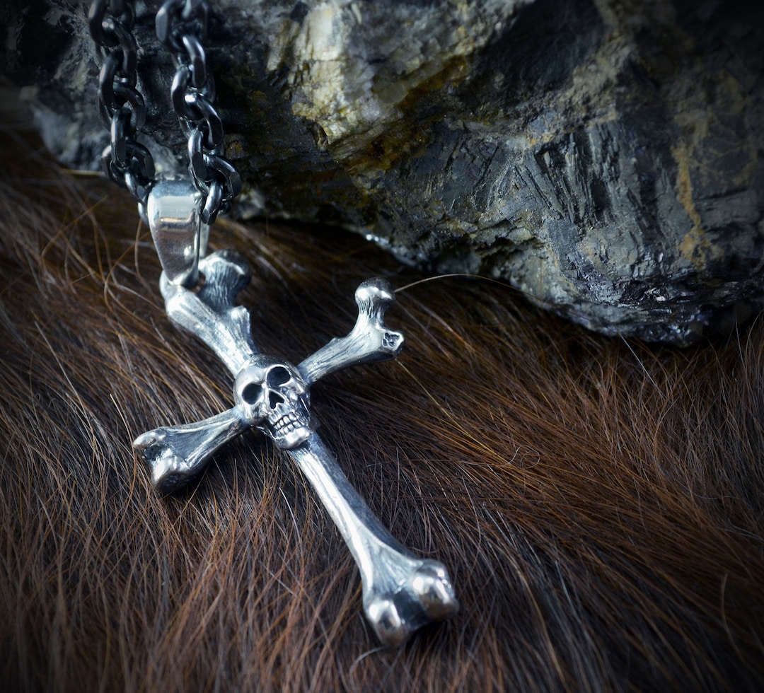Handcrafted Skull & Bones Crucifix Pendant: Gothic Necklace - Etsy