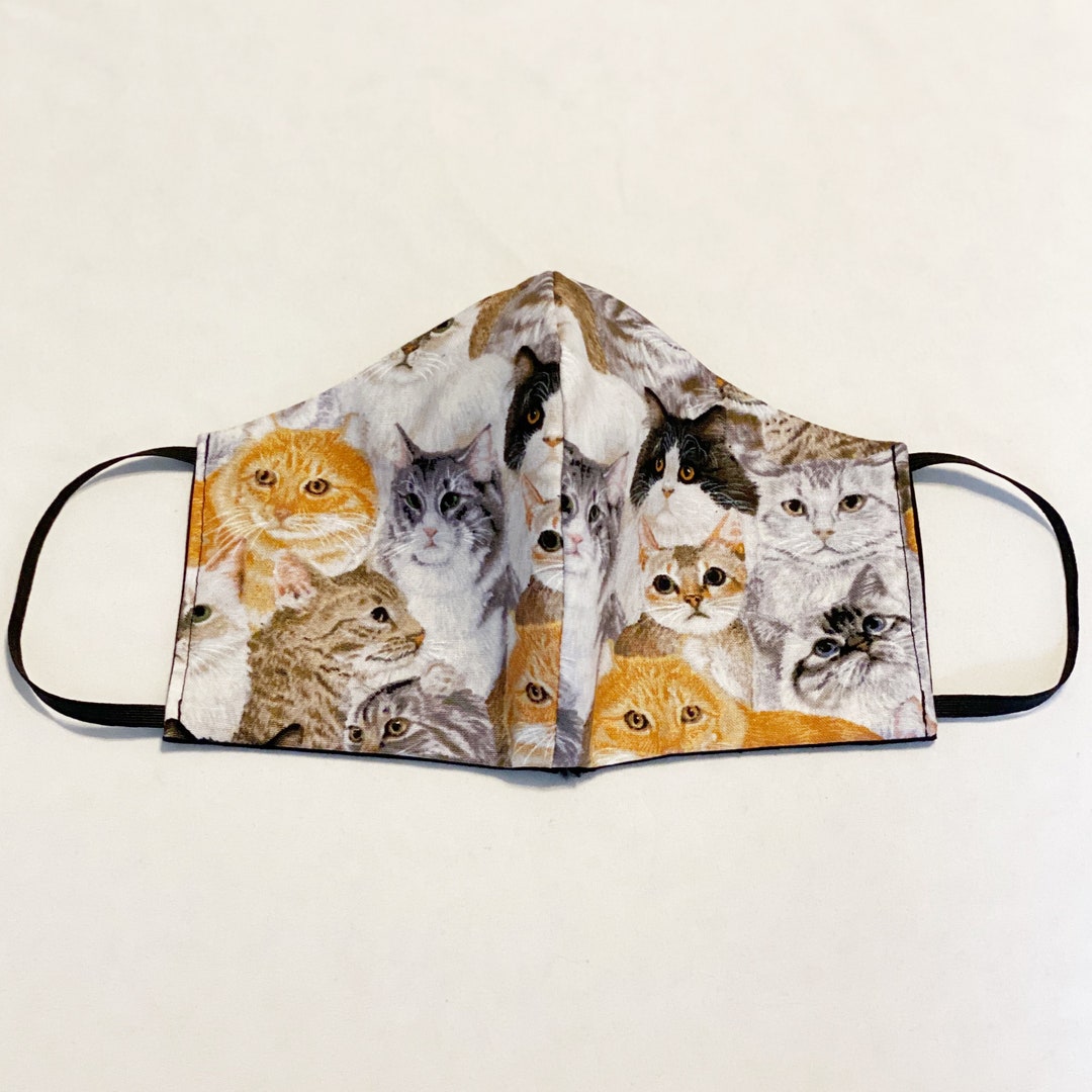 Cats Face Mask 2 Layers, 100% Cotton, Soft Elastic Straps - Etsy