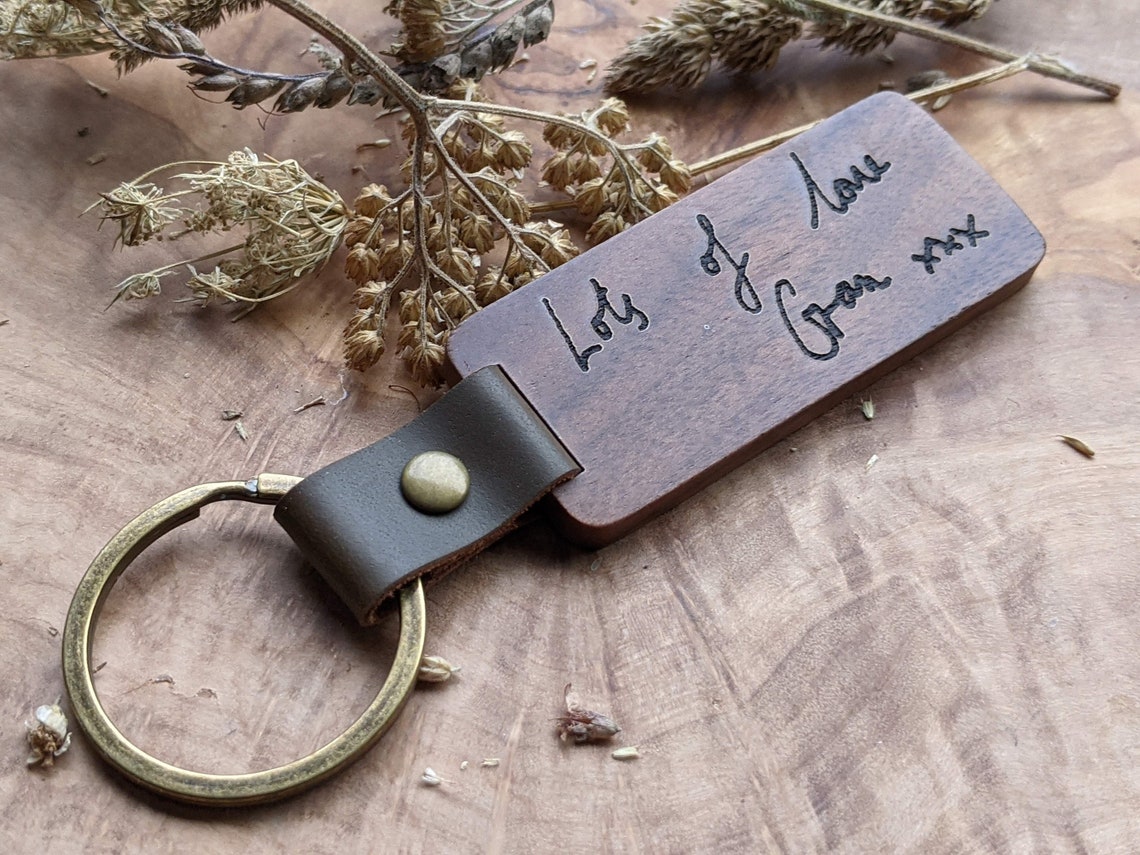 Personal Handwritten Message Keyring - Personalized Walnut Wood Key ...