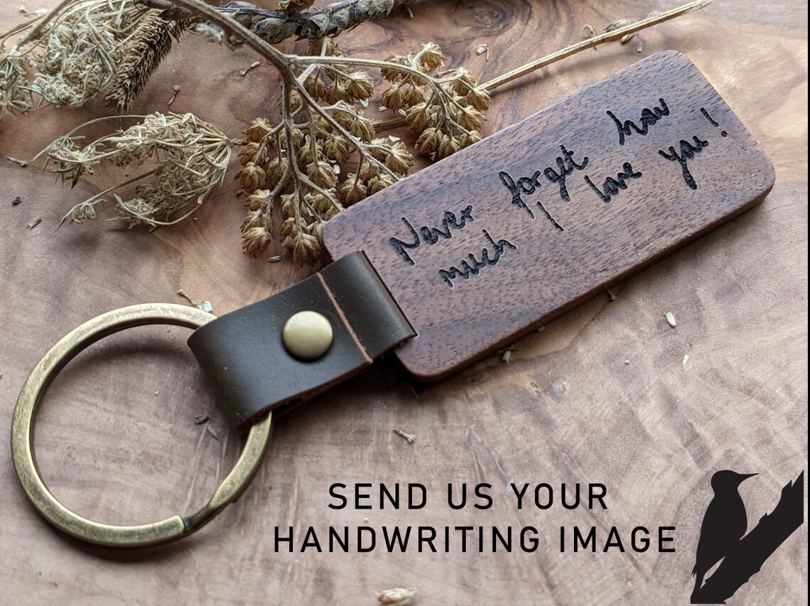 Personal Handwritten Message Keyring - Personalized Walnut Wood Key ...