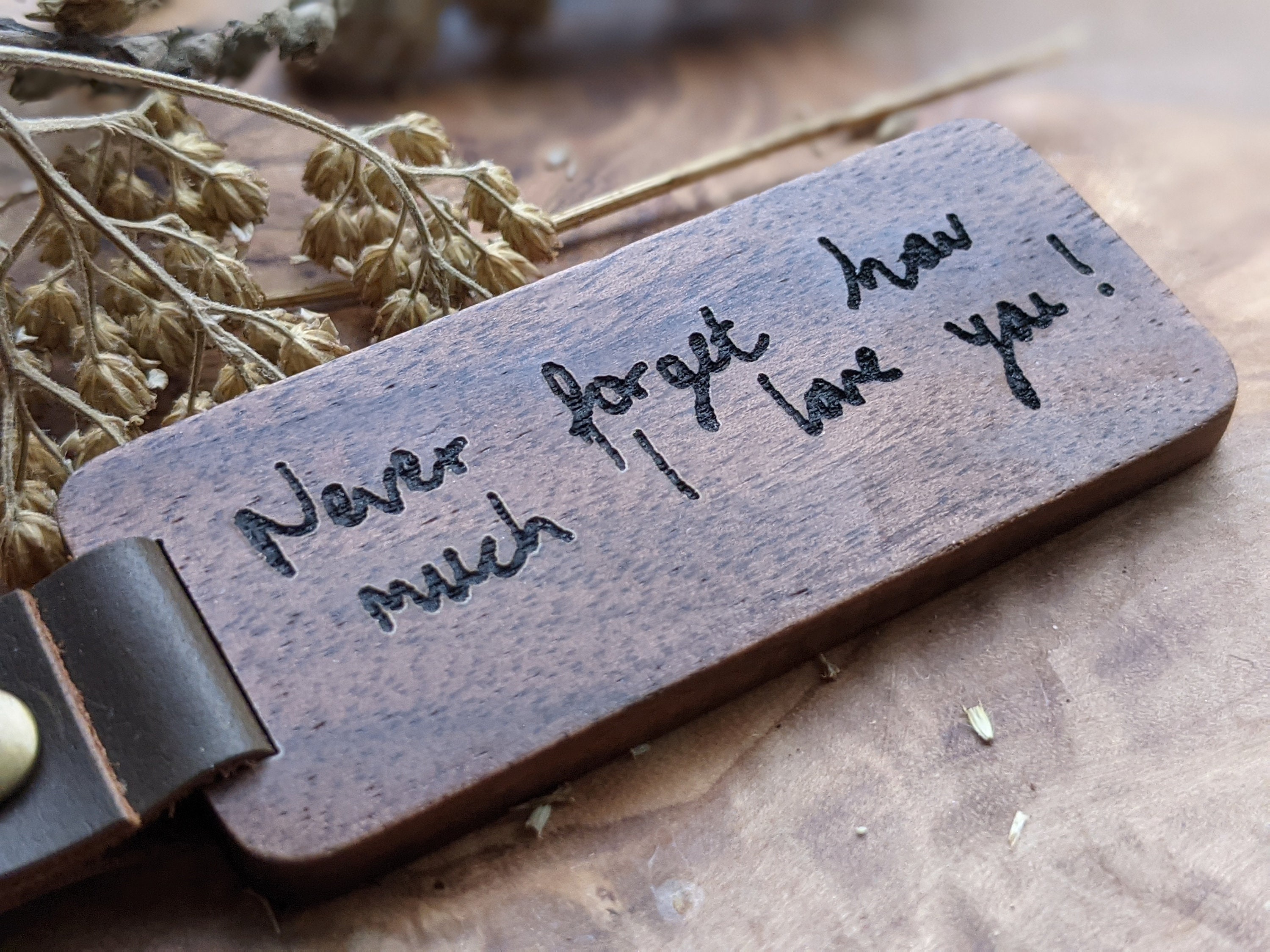 Personal Handwritten Message Keyring - Personalized Walnut Wood Key ...