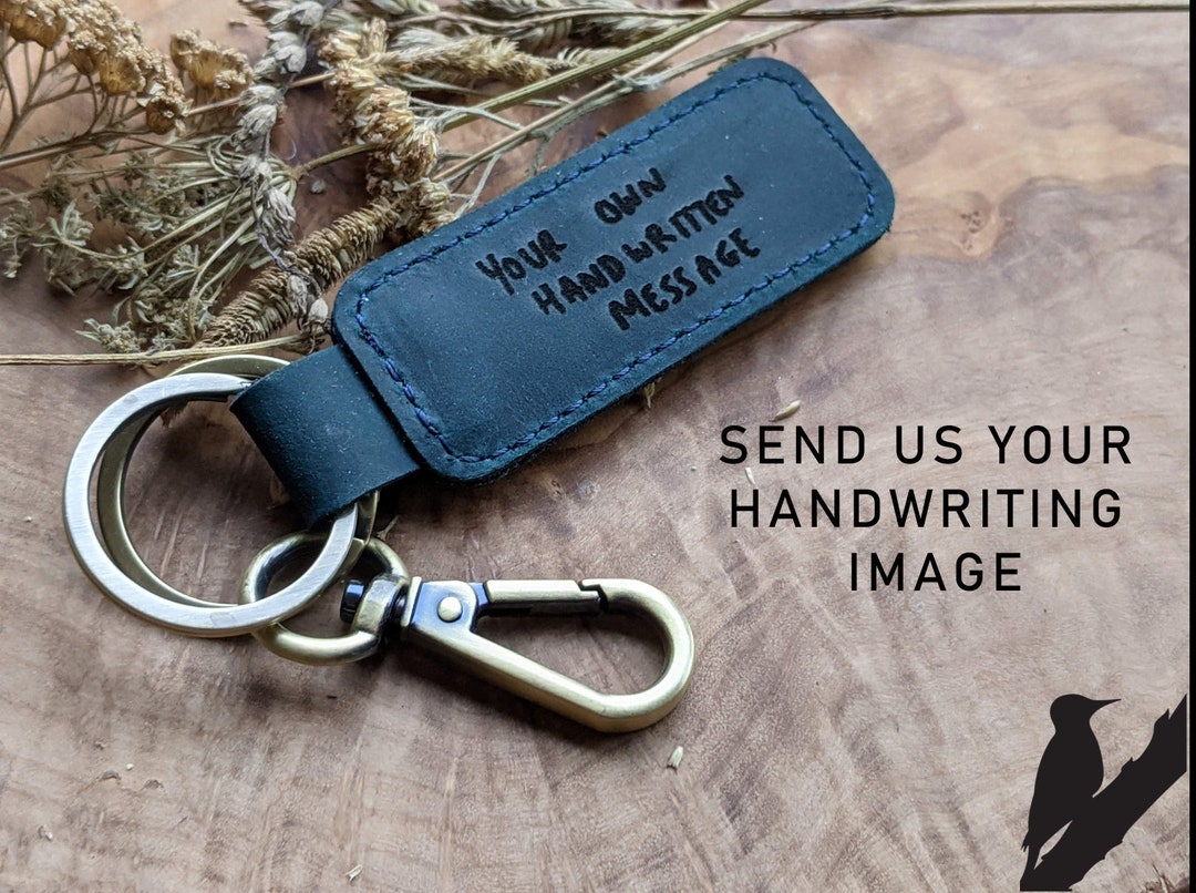 Personal Handwritten Message Keyring - Personalized Leather Key Chain ...