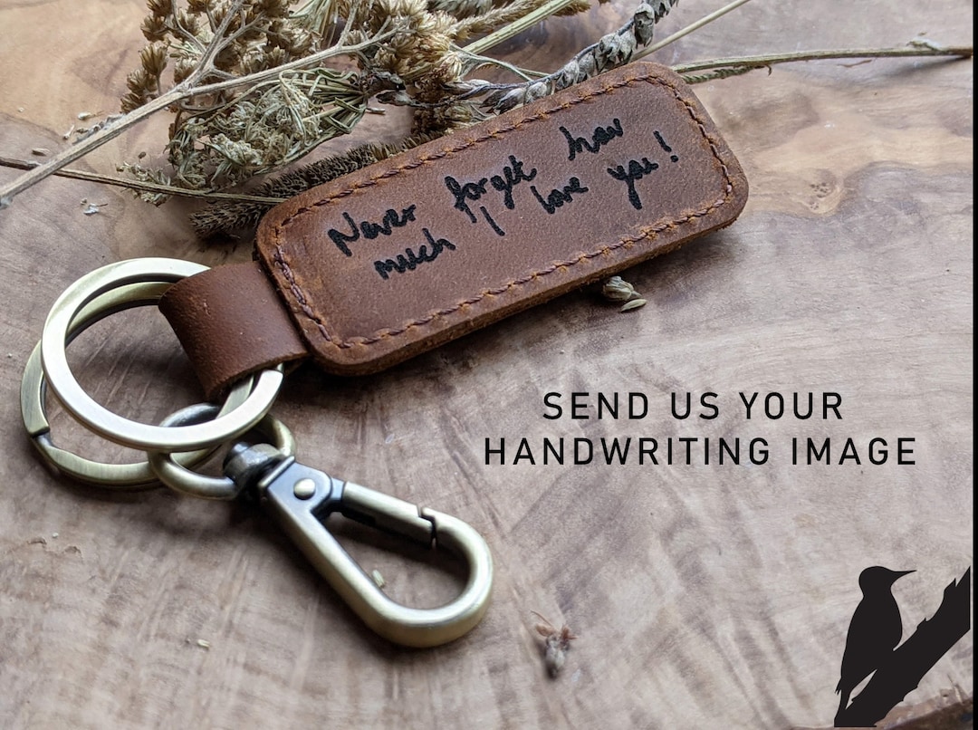 Leather Keyring Gift - Personalized Handwriting Leather Key Chain ...