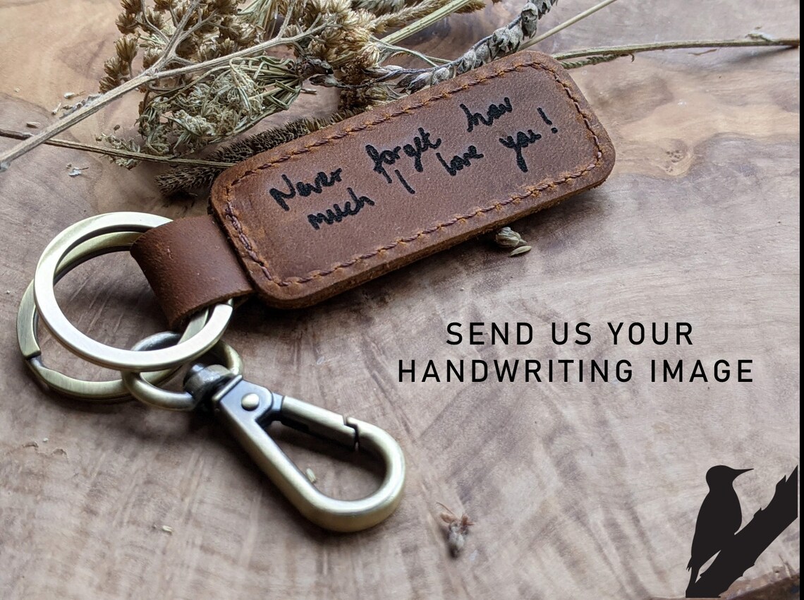 Leather Keyring Gift Personalized Handwriting Leather Key - Etsy