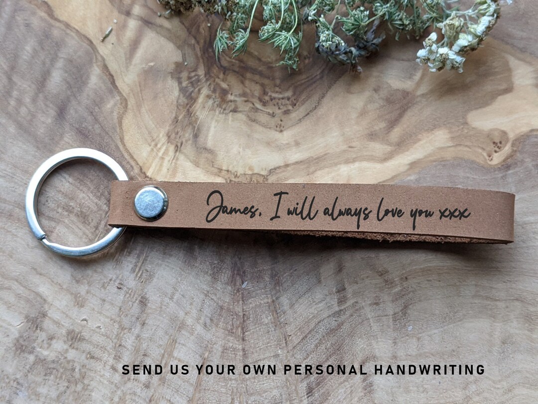 Personal Handwritten Message Keyring - Personalized Leather Key Chain ...