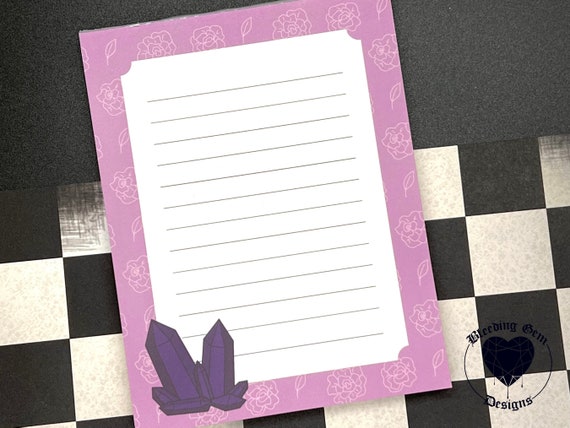 Cute Gothic Aesthetic Stationary Crystal Purple Notepad - Etsy