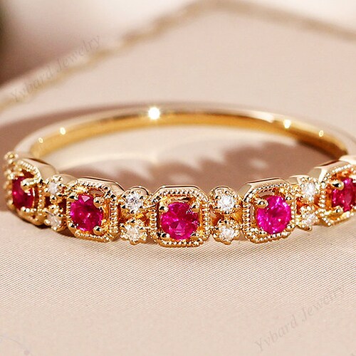 Ruby Wedding Band Natural Ruby Red Gemstone Band 5 Stones - Etsy