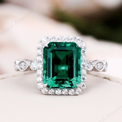 Silver Emerald Engagement Ring/emerald Cut Promise - Etsy