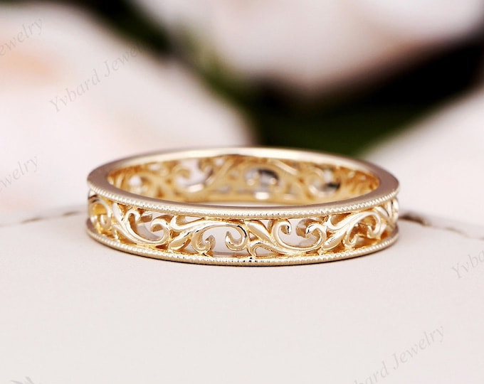 Solid Gold Vintage Band Ring, Yellow Gold Wedding Ring Band, Plain Gold ...