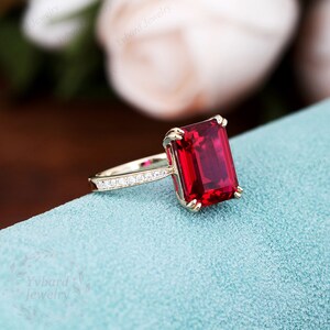 811mm Emerald Cut Lab Created Ruby Ring Solid 14K/18K Yellow Gold ...
