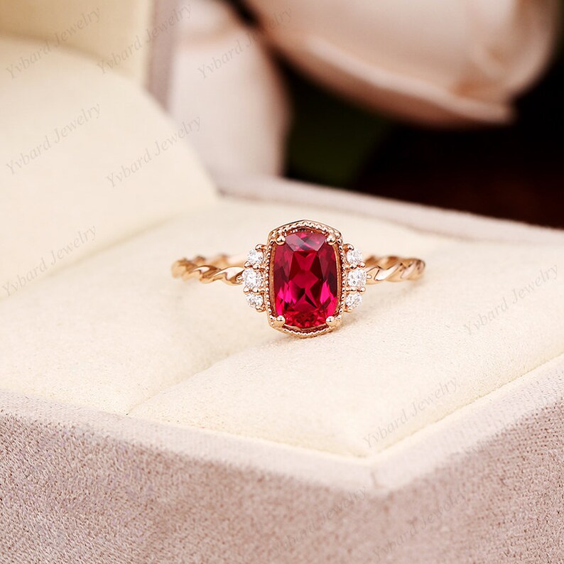 Vintage Lab Created Ruby Ring Solid 14K Gold Twist Engagement - Etsy