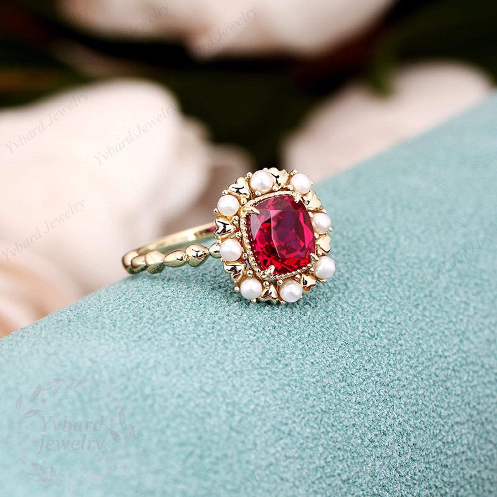 Vintage Ruby Engagement Ring Solid Yellow Gold Bridal Ring - Etsy