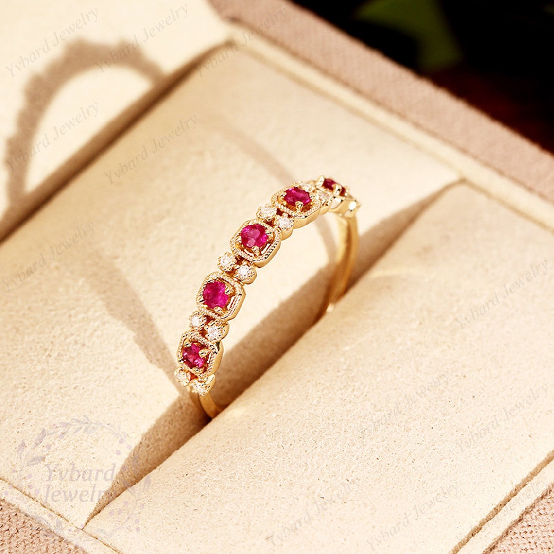 Ruby Wedding Band Natural Ruby Red Gemstone Band 5 Stones - Etsy