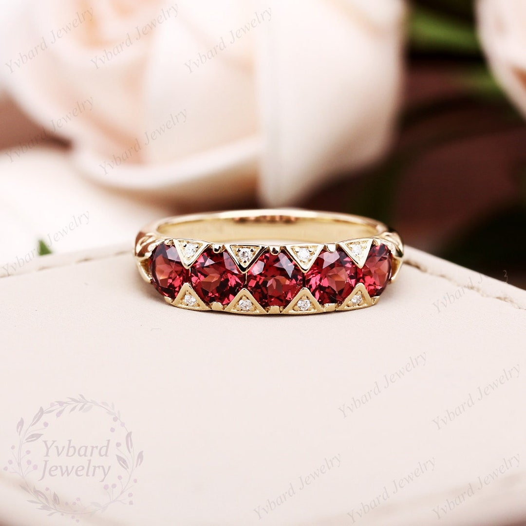 Natural Red Garnet Wedding Ring Vintage Art Deco Birthstone Ring for ...