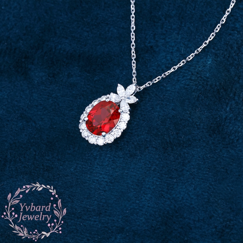Solid 14K Gold Ruby Necklace, Moissanite Halo Necklace, Ruby Gemstone ...