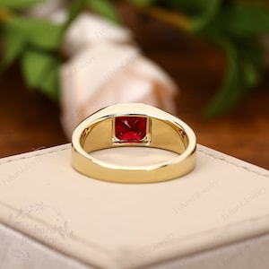 18K/14K/10K Solid Yellow Gold Lab Created Ruby Ring for Men Gold Band Red Gemstone Statement ...