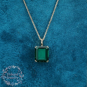 12*14mm Emerald Cut Green Emerald Pendant Solitaire Solid 14K/18K ...