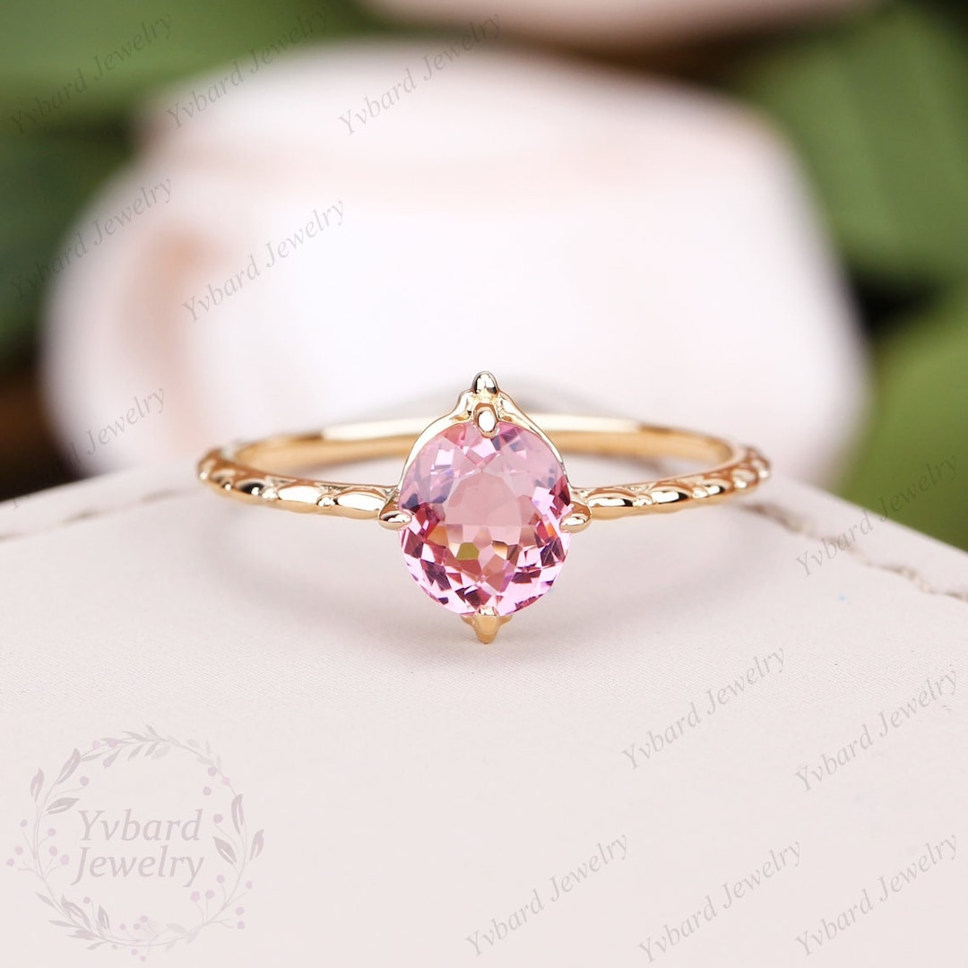 Oval Natural Pink Tourmaline Ring, 14K Gold Ring, Thin Ring, Promise ...
