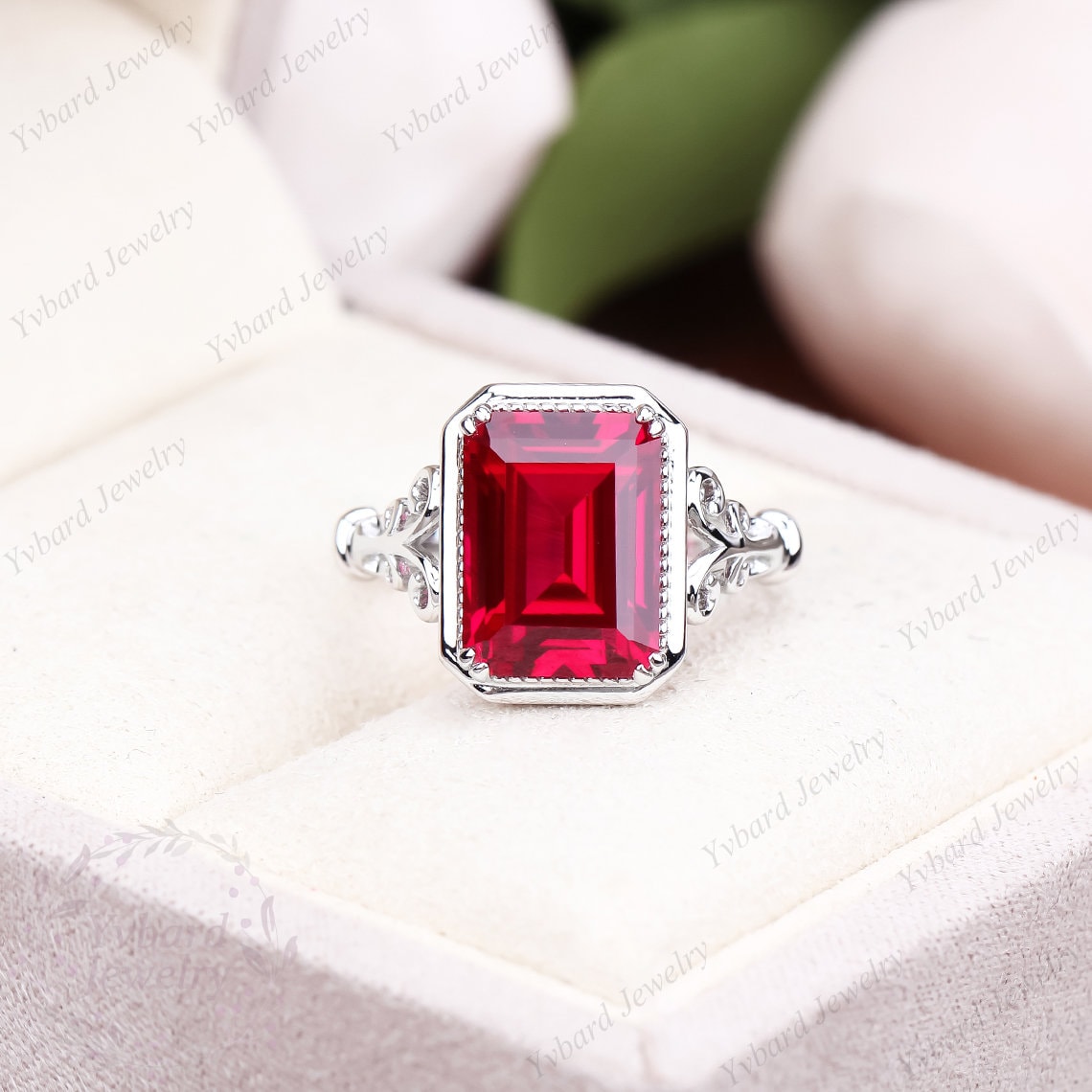 Vintage Red Ruby Engagement Ring Emerald Cut Solitaire Ring - Etsy