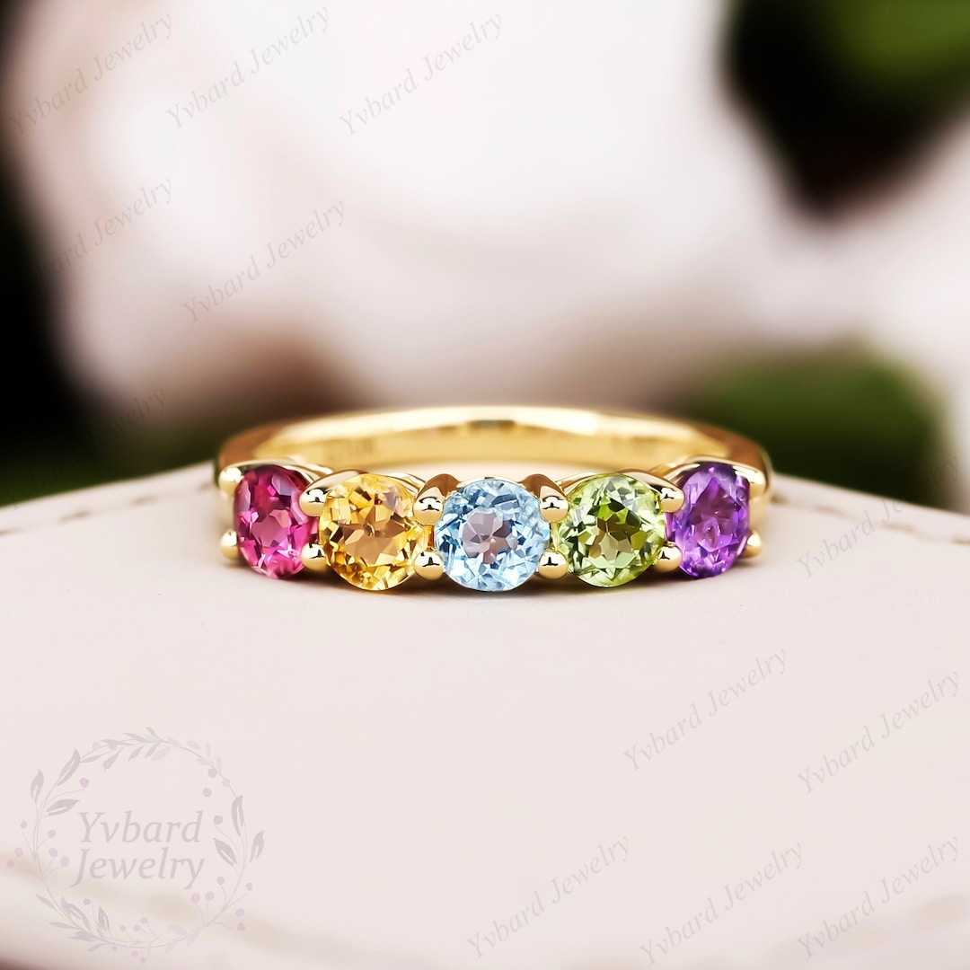 Natural Colored Gemstone Ring Women Solid Gold Engagement Ring ...