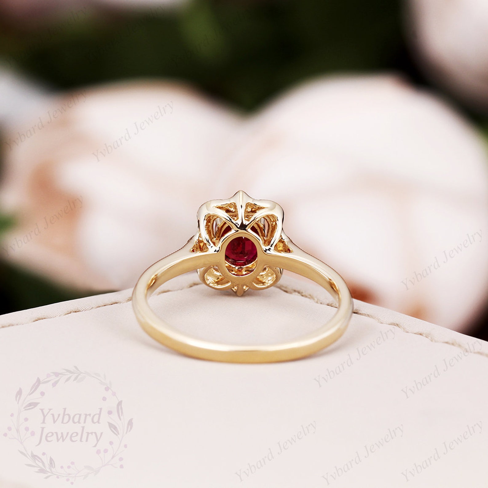 Ruby Yellow Gold Ring Diamond Natural Ruby Engagement Bridal - Etsy