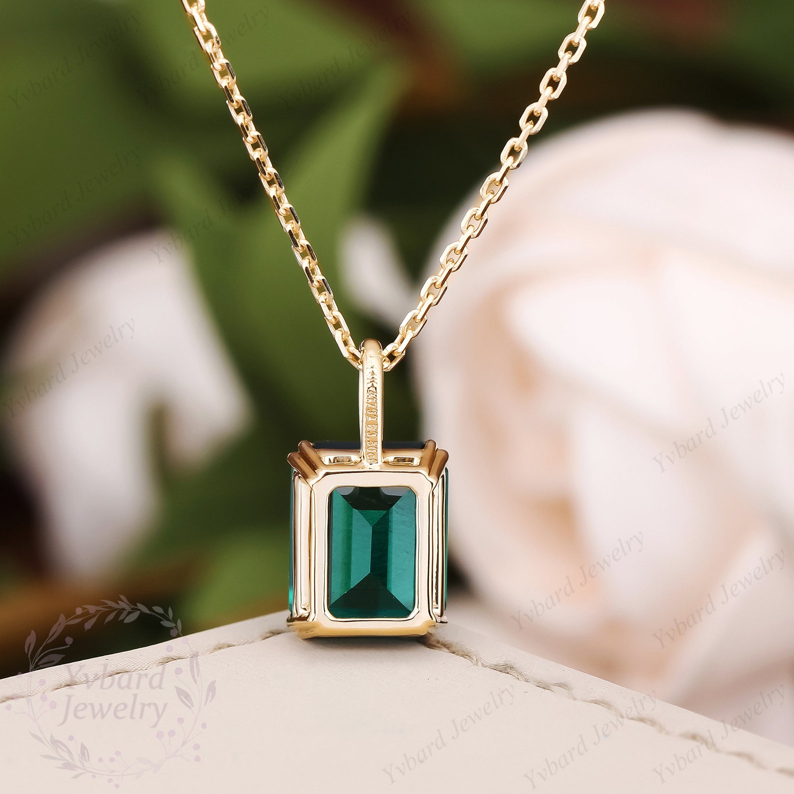 8*10mm Emerald Cut Green Emerald Pendant Minimalist Solid 10K/14K/18K ...