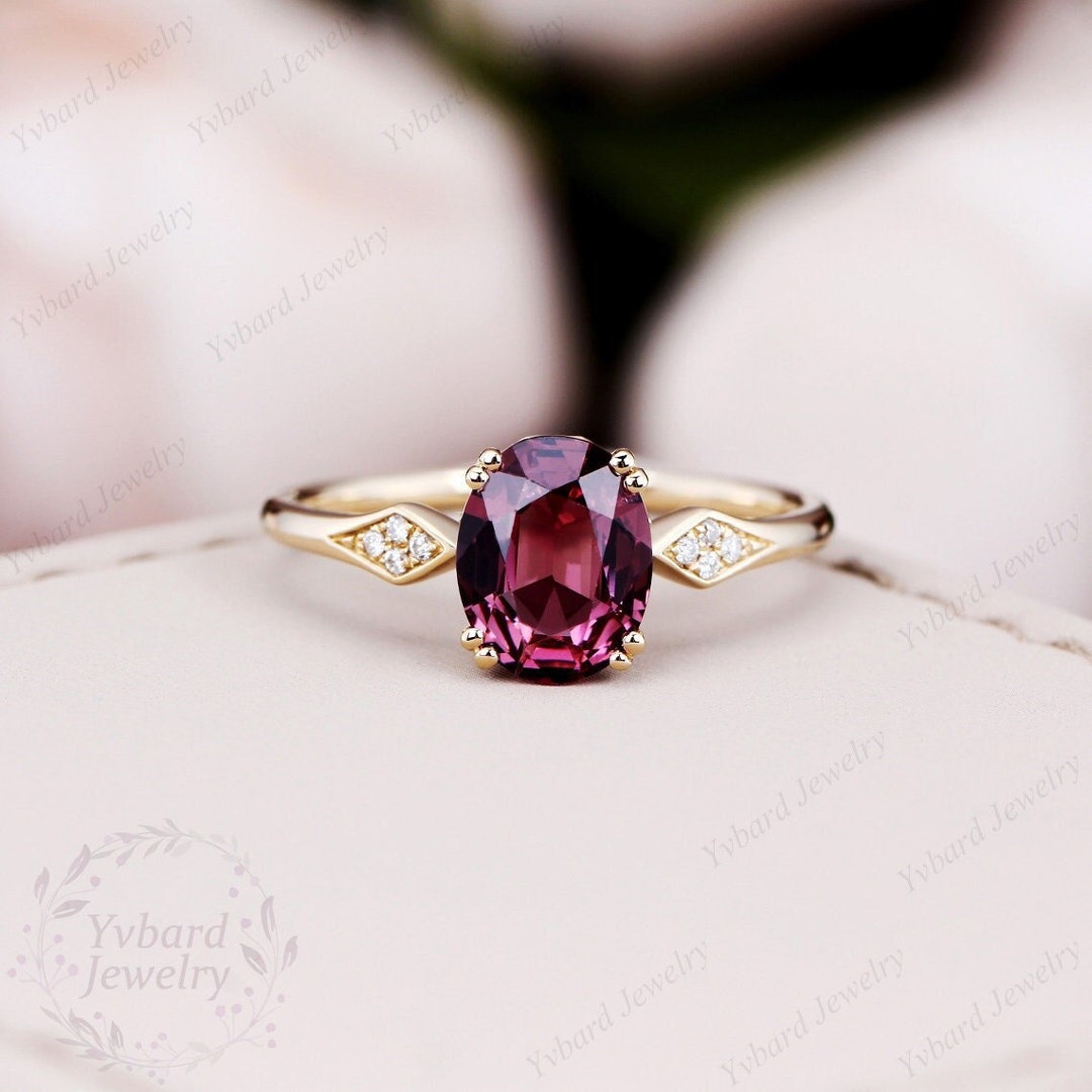 Oval Cut Natural Red Tourmaline Ring Solid 14K/18K Yellow Gold Diamond ...