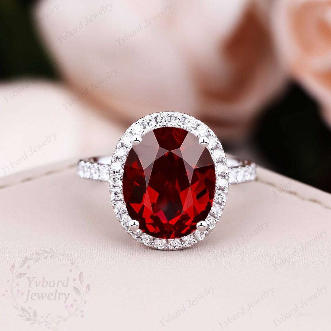 Oval Cut Red Ruby Engagement Ring 10K/14K/18K White Gold Wedding Ring ...