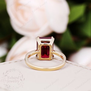 811mm Emerald Cut Lab Created Ruby Ring Solid Yellow Gold - Etsy
