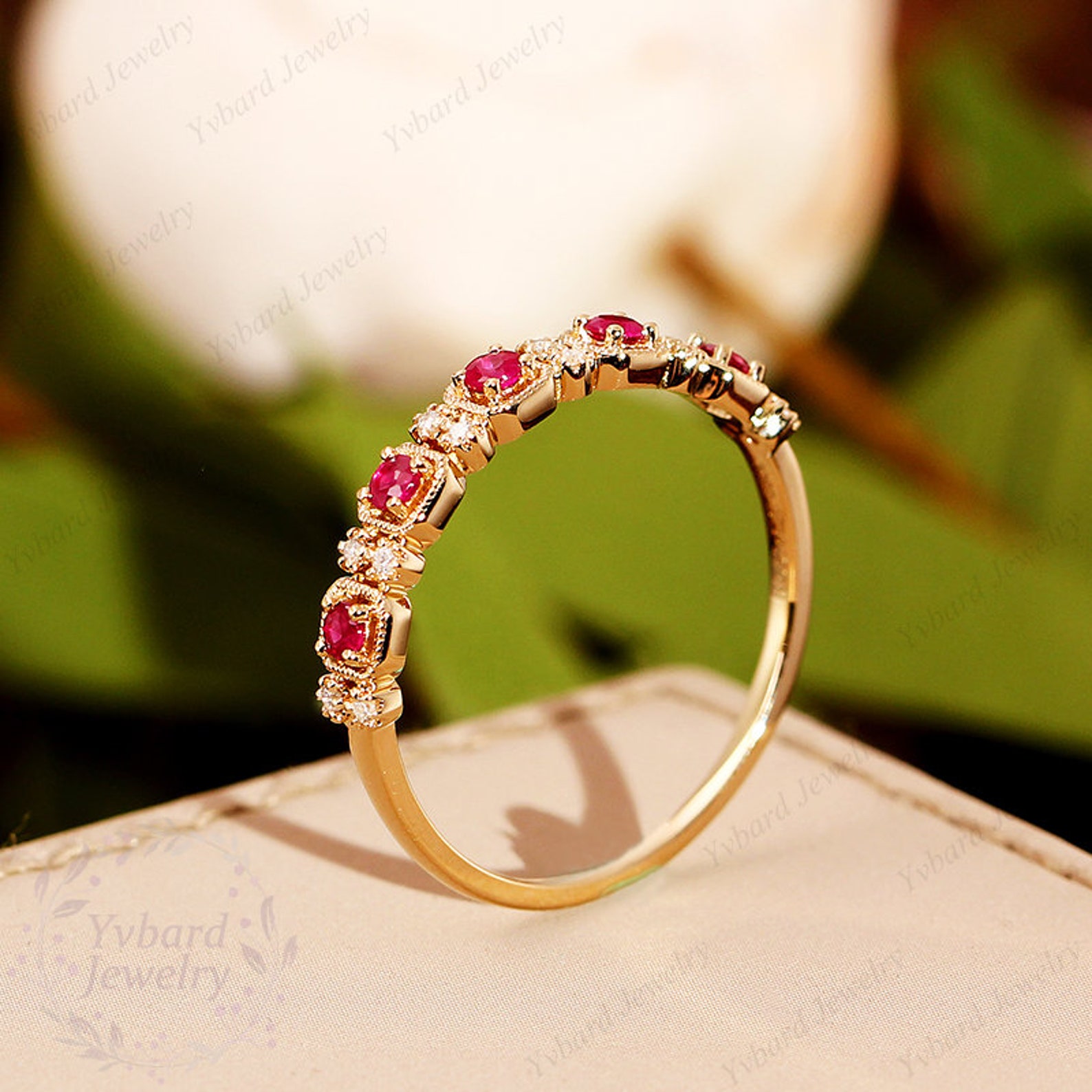 Ruby Wedding Band Natural Ruby Red Gemstone Band 5 Stones - Etsy