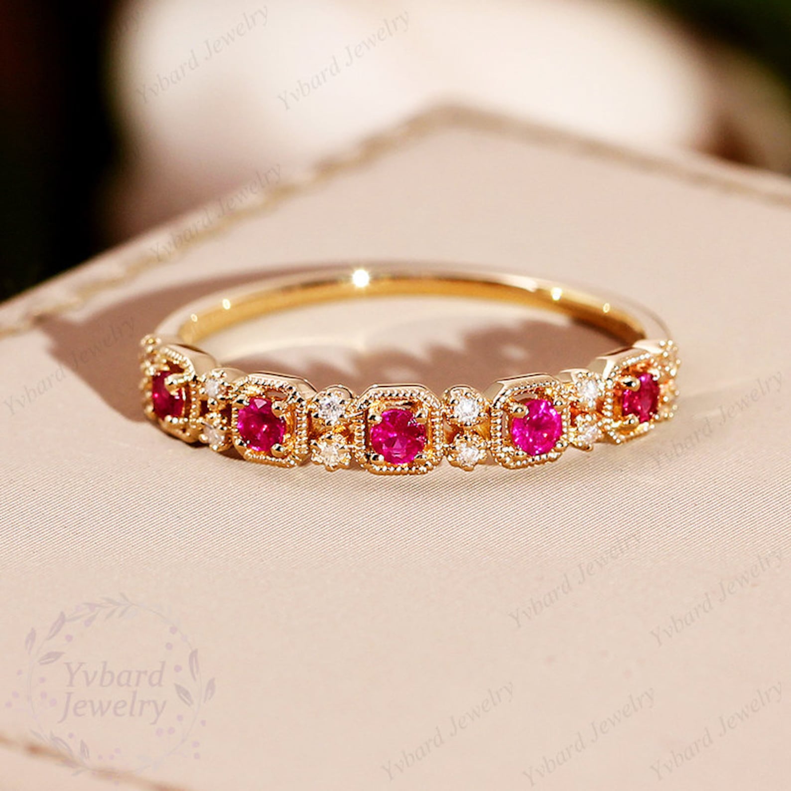 Ruby Wedding Band Natural Ruby Red Gemstone Band 5 Stones - Etsy
