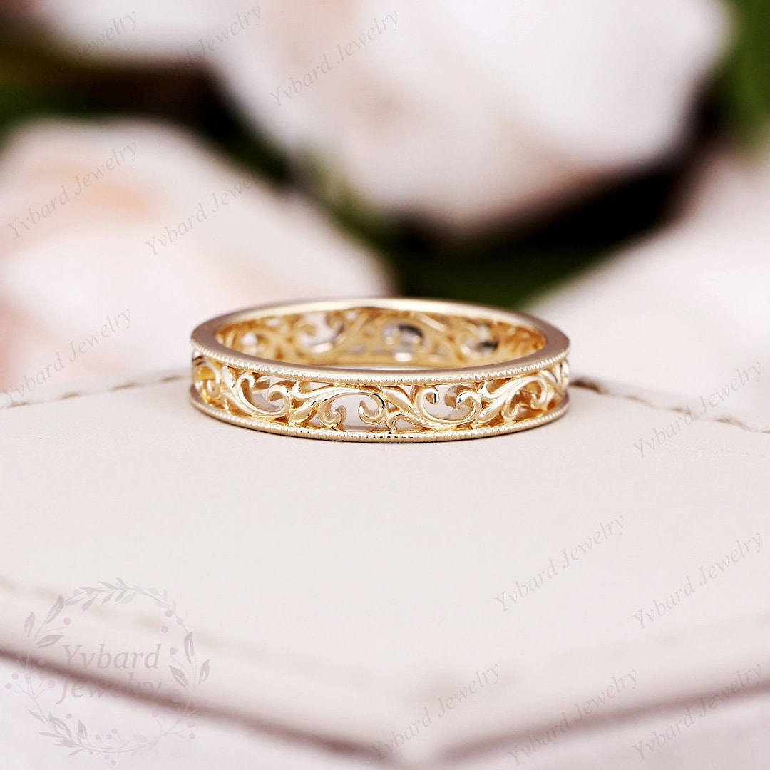 Solid Gold Vintage Band Ring, Yellow Gold Wedding Ring Band, Plain Gold ...