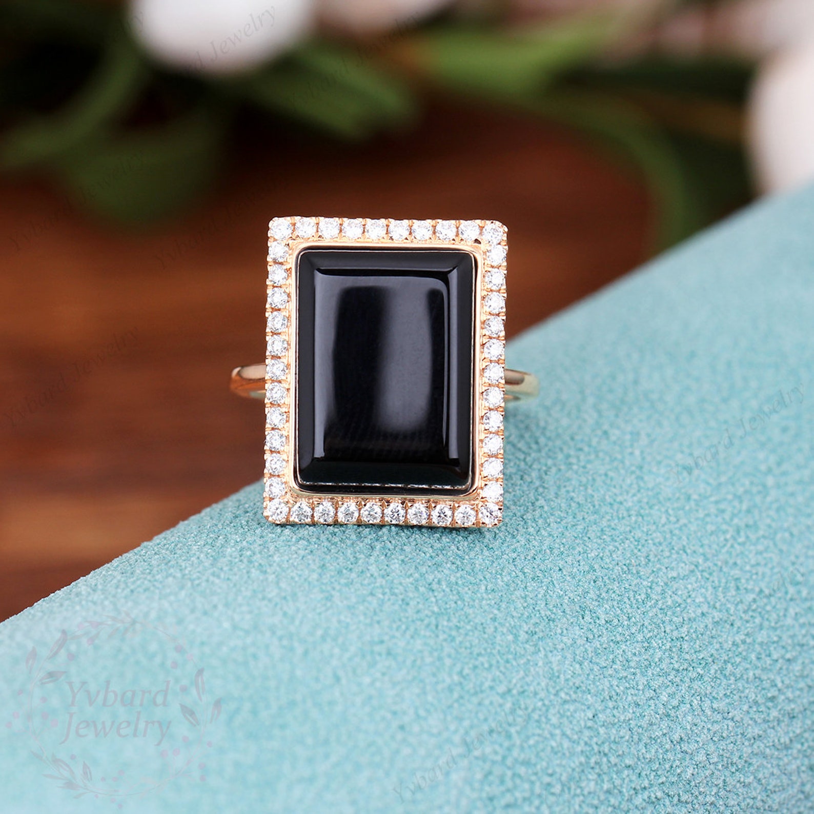 Black Onyx Engagement Ring Large Carat Rectangular Black Agate - Etsy