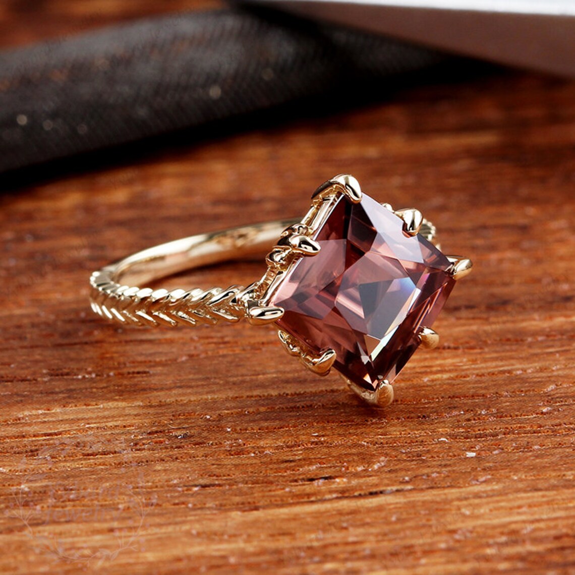 Vintage Square Cut 88mm Natural Garnet Ring Solid 14K Yellow | Etsy