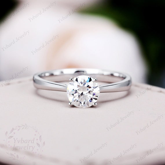 1 Carat 6.5mm Round Moissanite Engagement Ring Solid 10K 14k 18K Yellow White Rose Gold Ring Round Solitaire Ring Weding Anniversary Ring