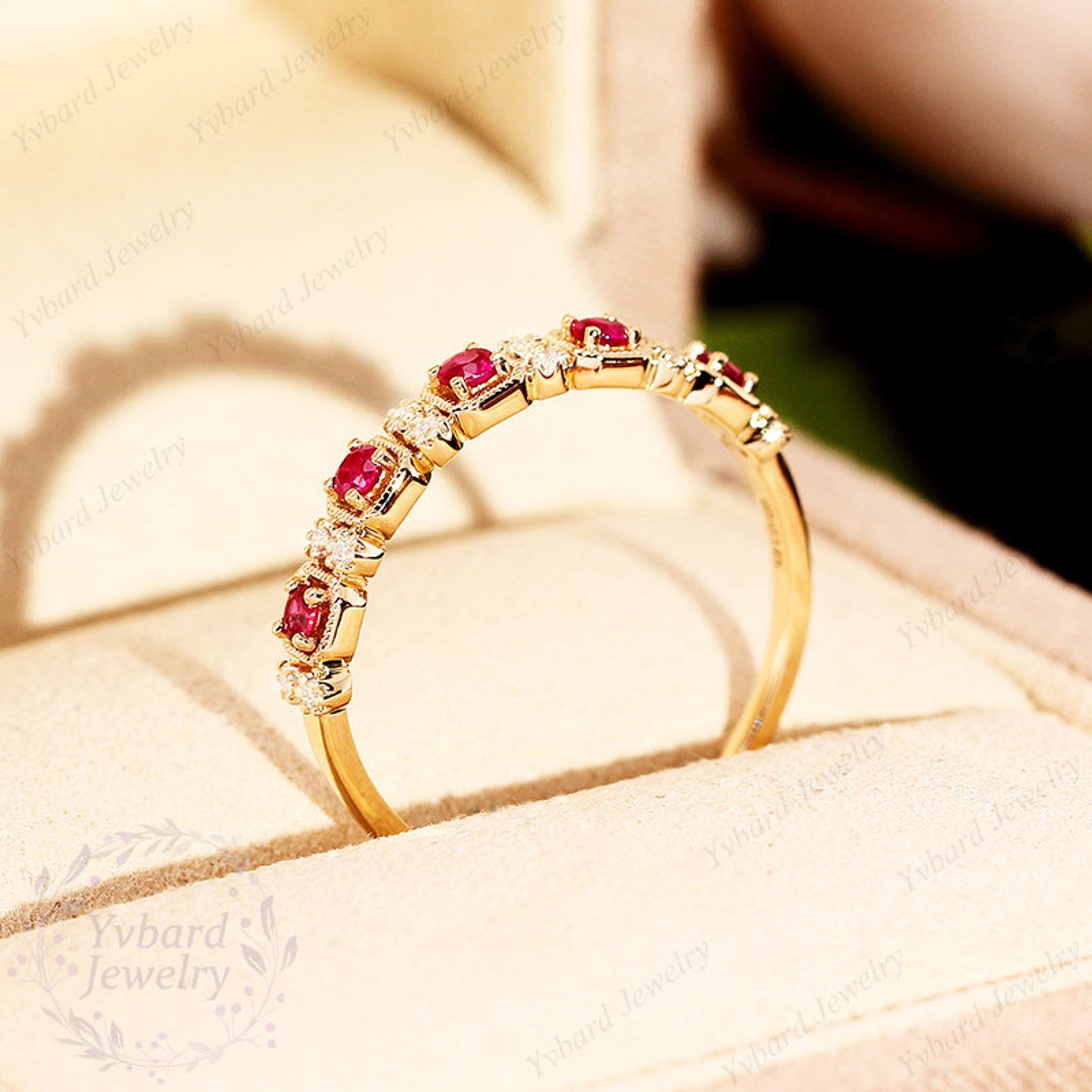 Ruby Wedding Band Natural Ruby Red Gemstone Band 5 Stones - Etsy