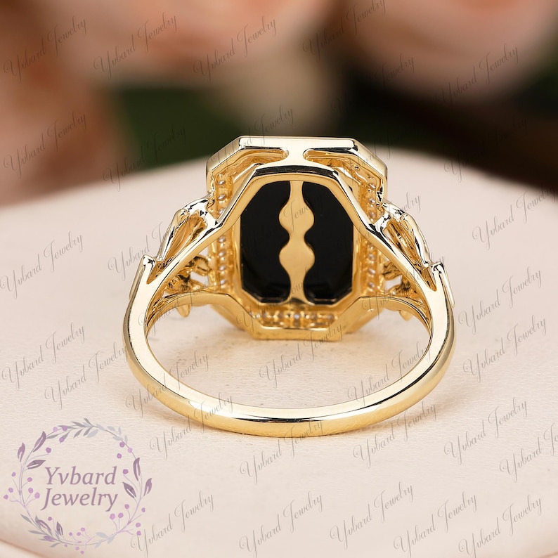 Natural Black Onyx Real Diamond Ring Solid 18K/14K/10K Two Tone Gold ...