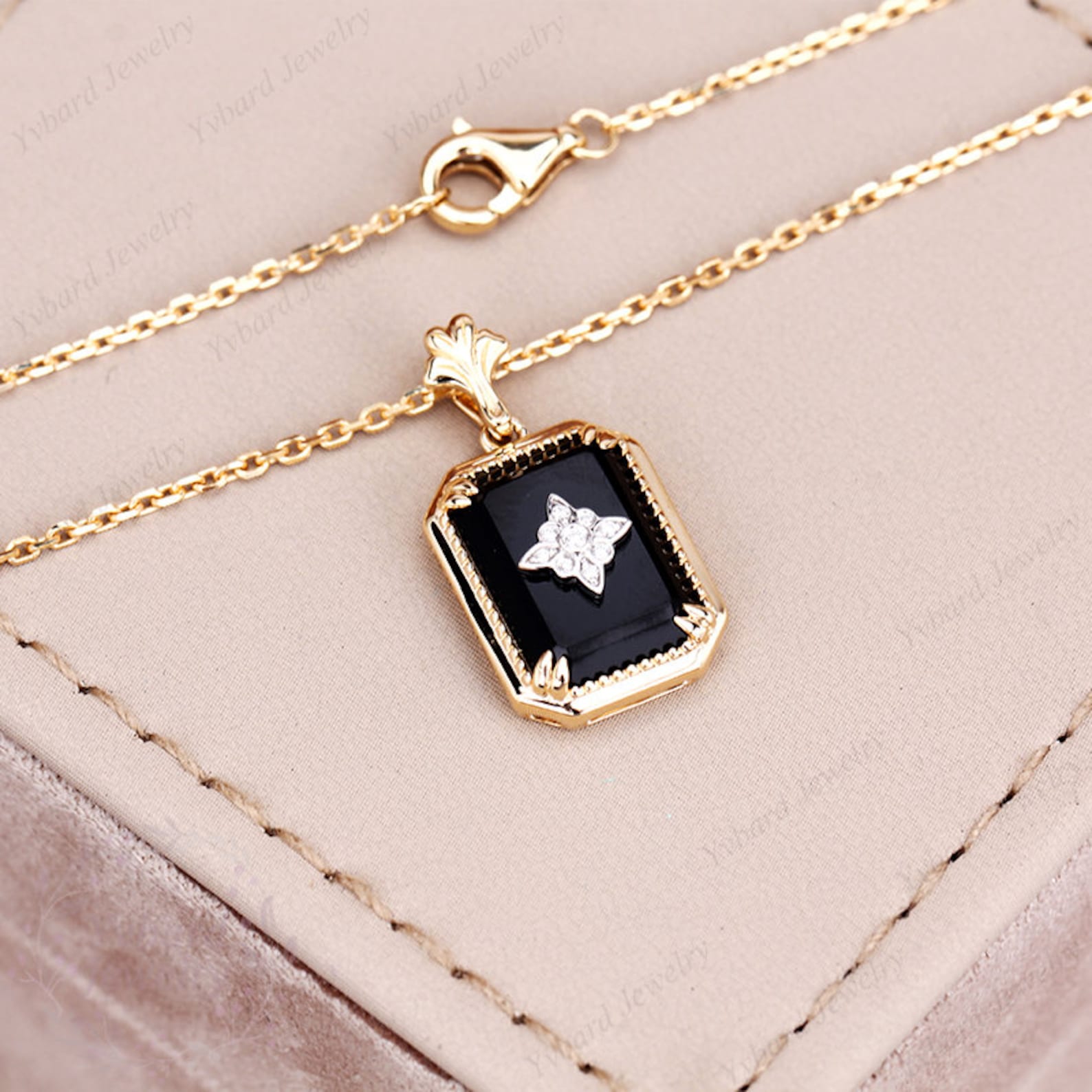Vintage Black Onyx Pendant Necklace Pave Set Diamond Pendant - Etsy