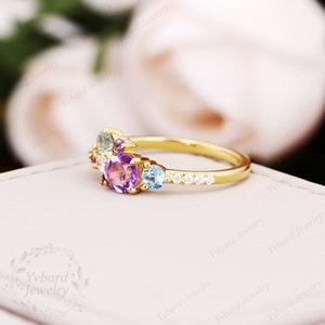 Colored Multi Gemstone Cluster Ring Natural Amethyst Ring Solid Gold ...