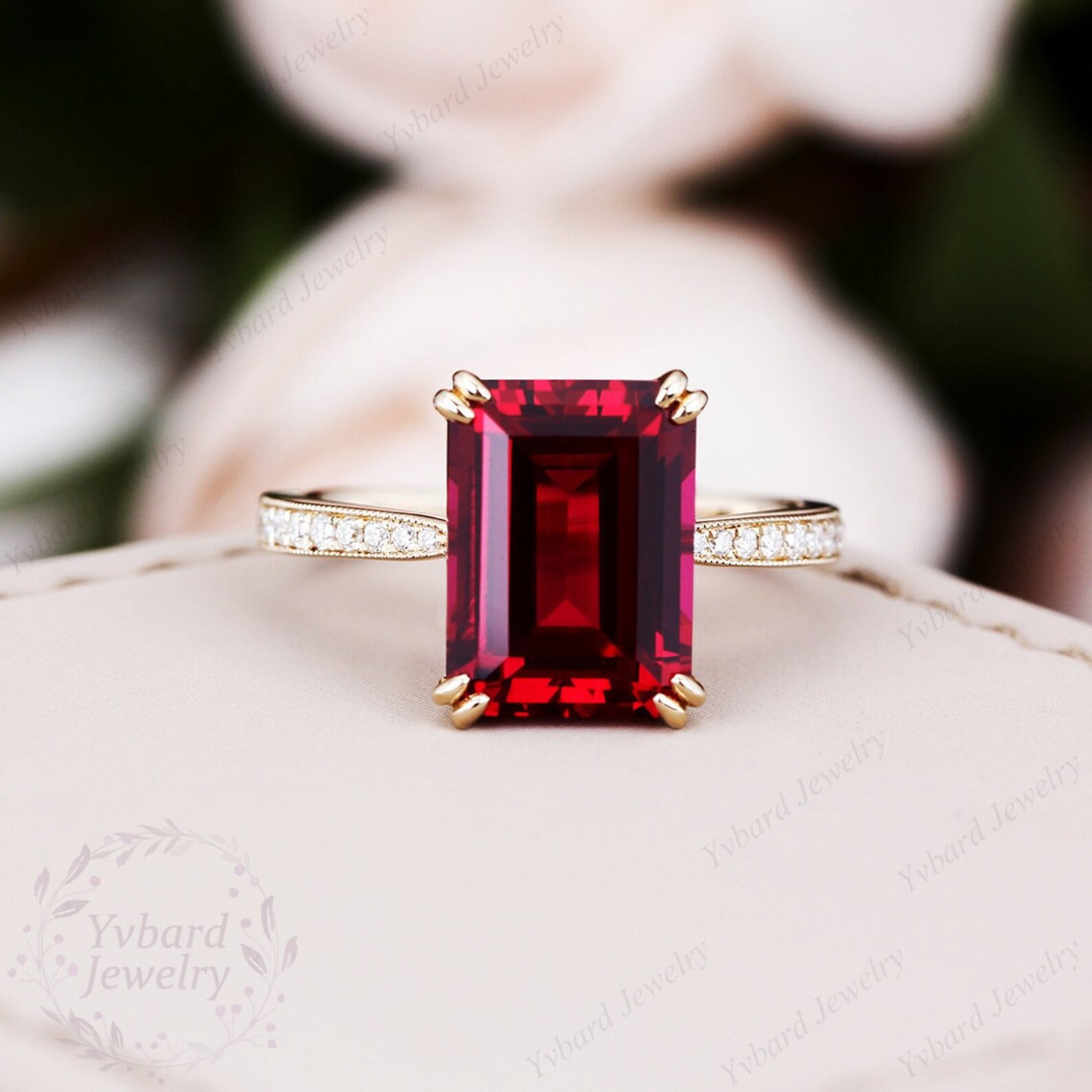 811mm Emerald Cut Lab Created Ruby Ring Solid Yellow Gold - Etsy