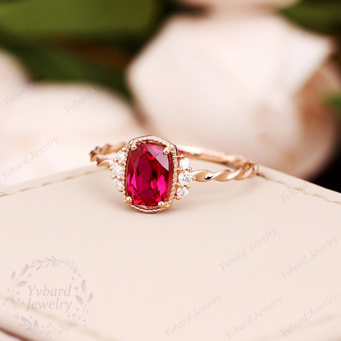 Vintage Lab Created Ruby Ring Solid 14K Gold Twist Engagement | Etsy