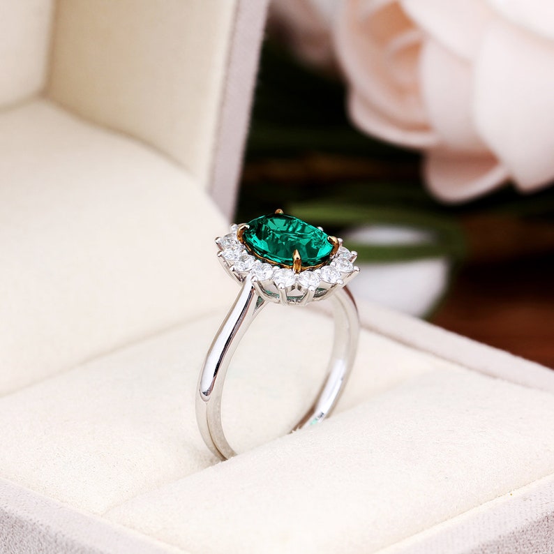 Solid Yellow White Gold Engagement Ring 79mm Oval Cut Lab - Etsy