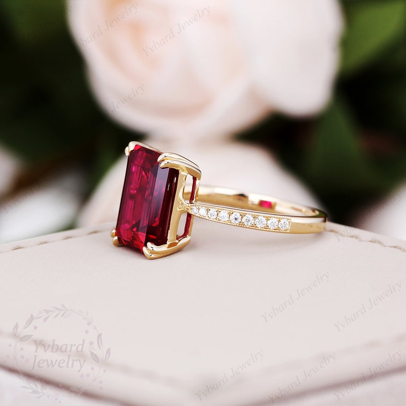 811mm Emerald Cut Lab Created Ruby Ring Solid Yellow Gold - Etsy