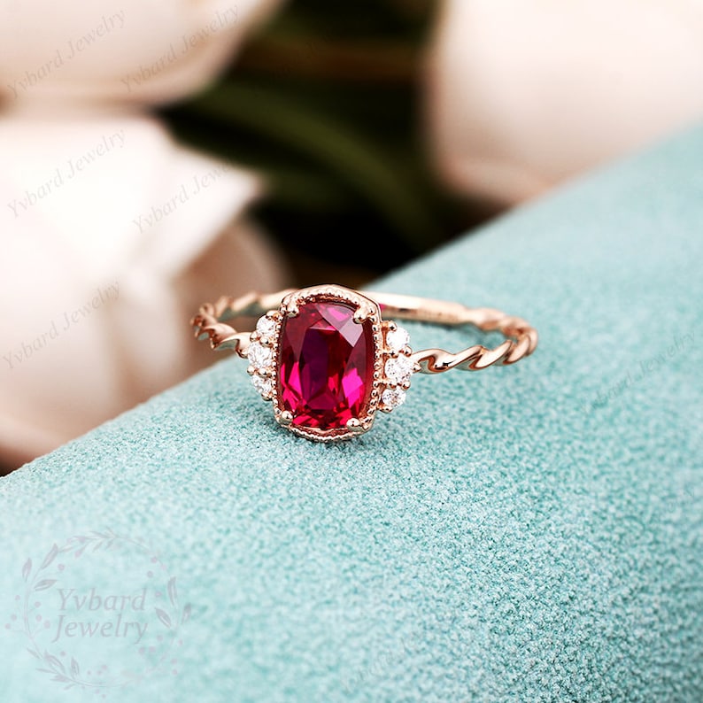 Vintage Lab Created Ruby Ring Solid 14K Gold Twist Engagement - Etsy