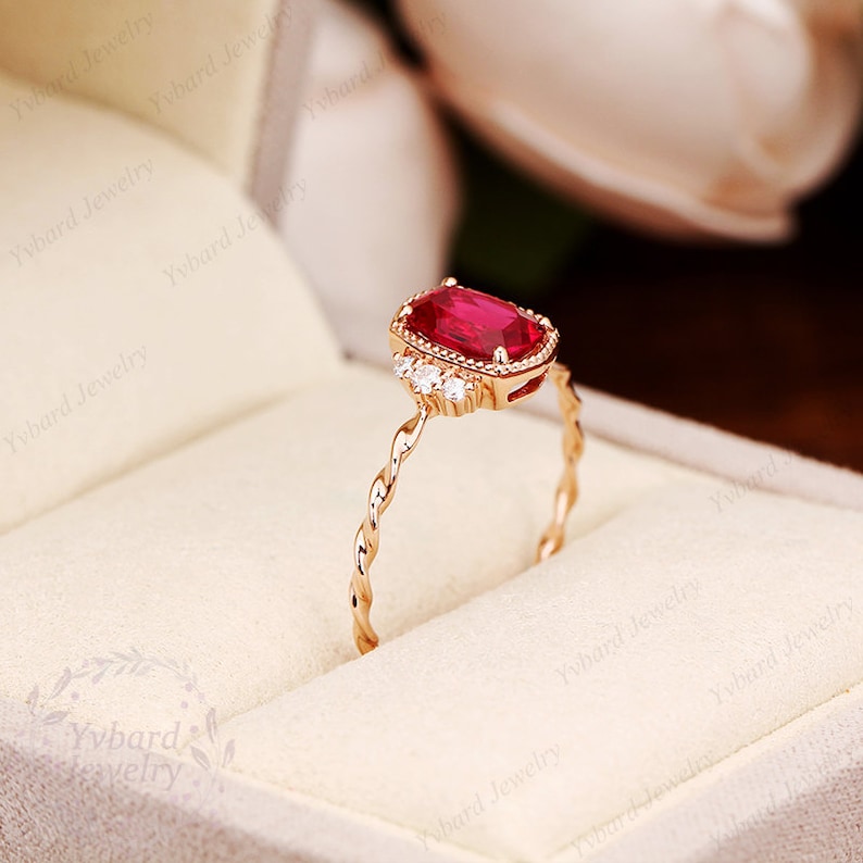 Vintage Lab Created Ruby Ring Solid 14K Gold Twist Engagement - Etsy