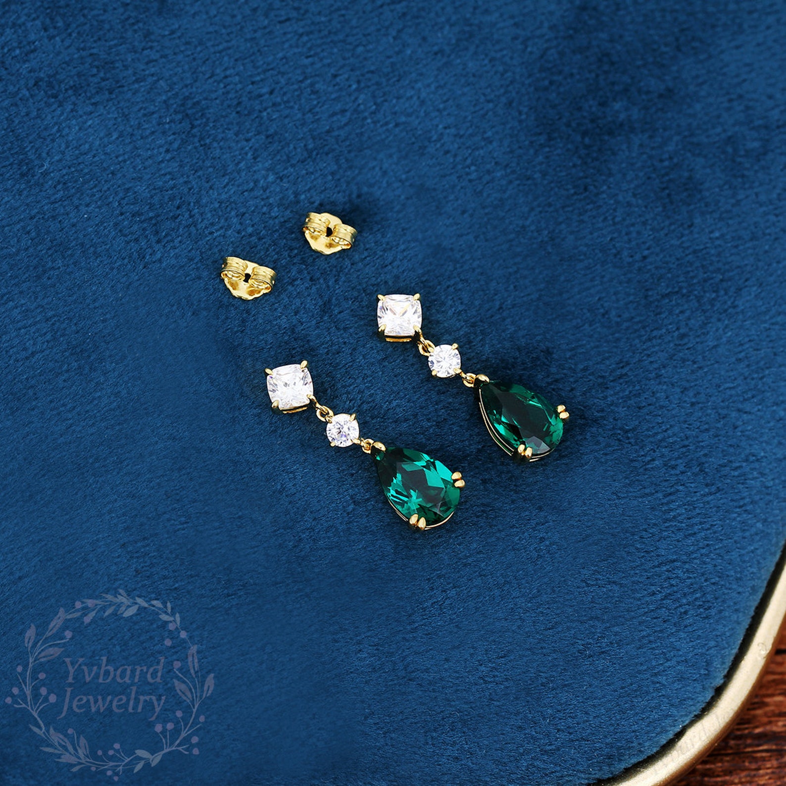 Solid 14K/18K Gold Drop Earrings Teardrop Green Emerald | Etsy