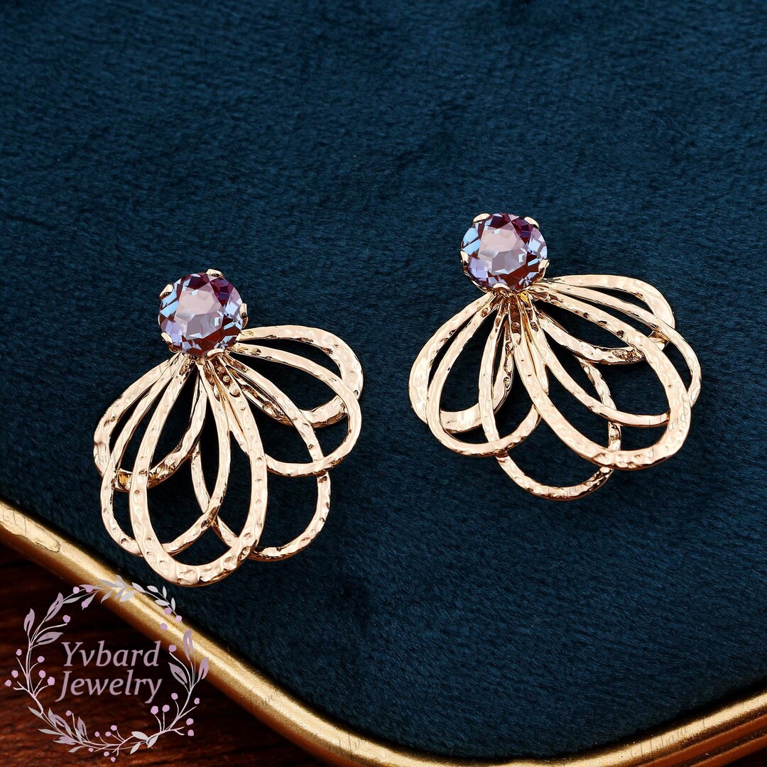 Solid 14K/18K Yellow Gold Drop Earrings Alexandrite Stud Earrings ...