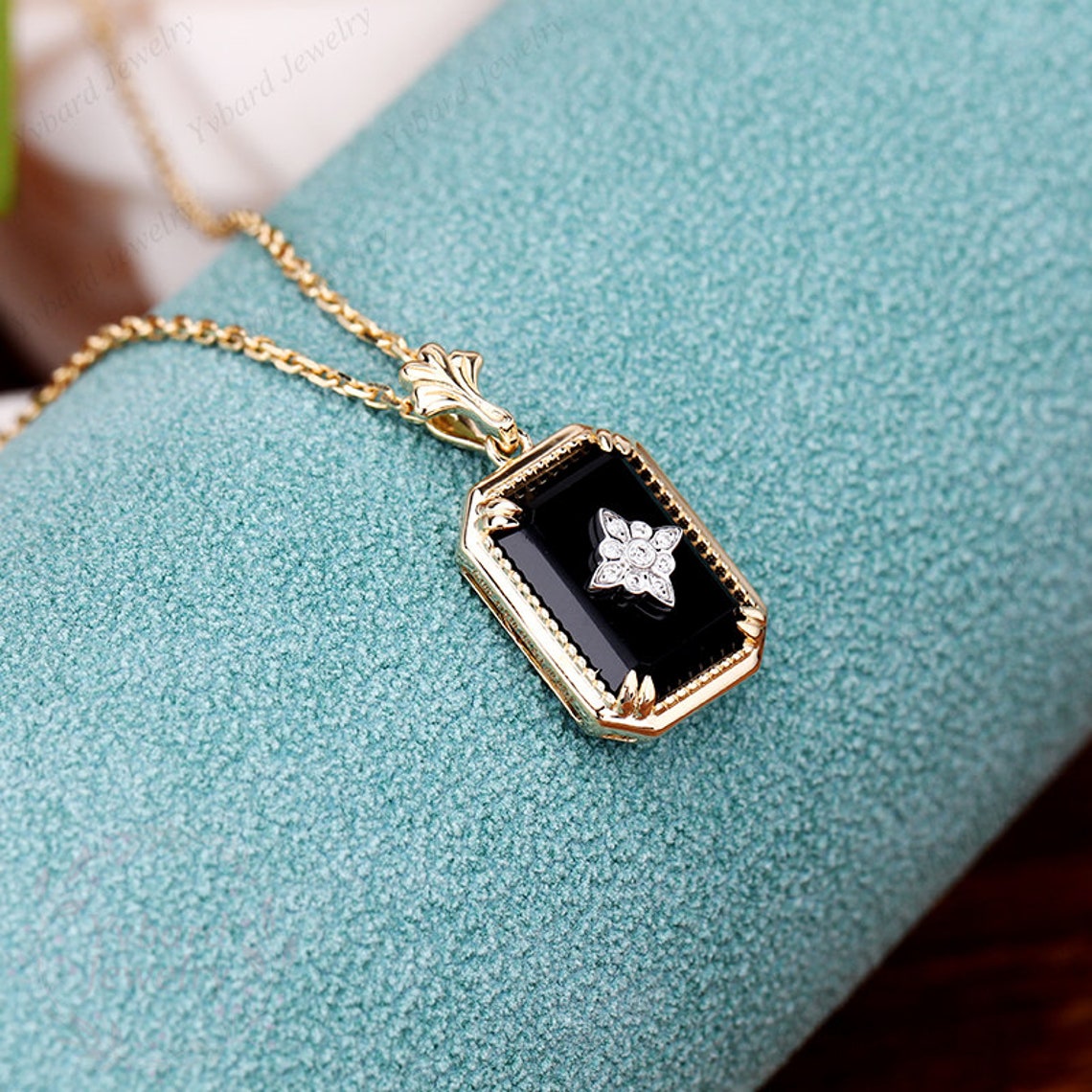 Vintage Black Onyx Pendant Necklace Pave Set Diamond Pendant - Etsy