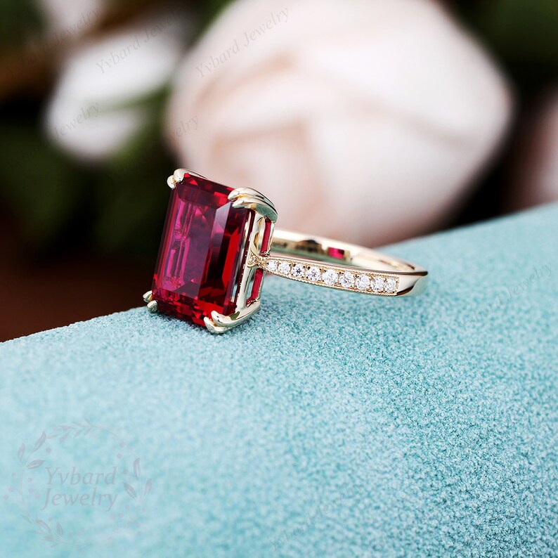 811mm Emerald Cut Lab Created Ruby Ring Solid Yellow Gold - Etsy