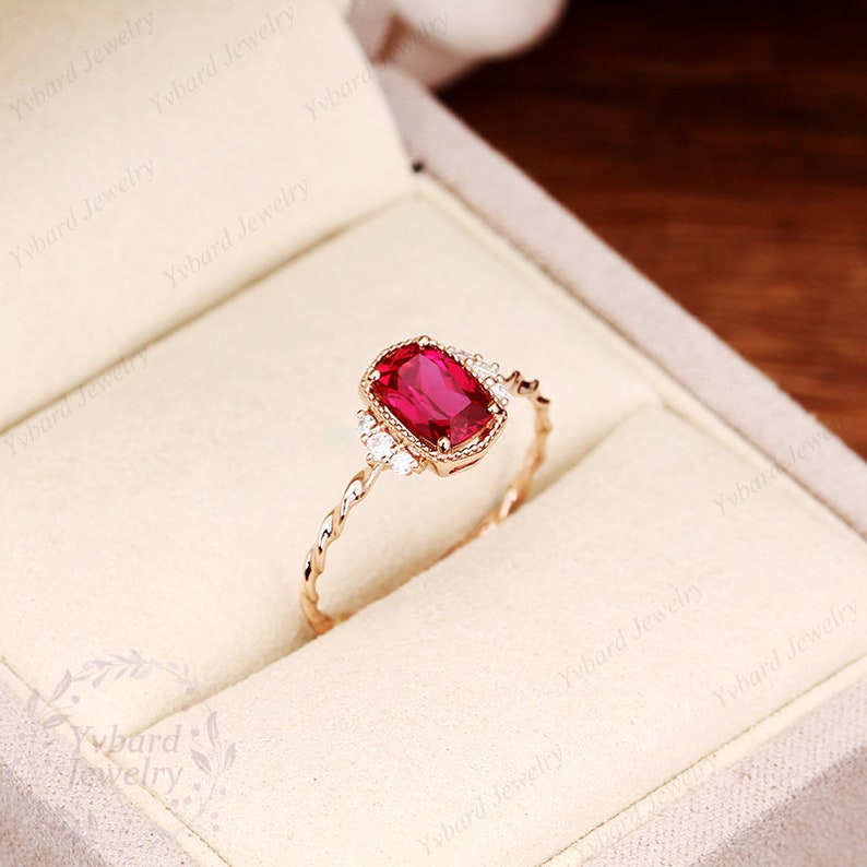 Vintage Lab Created Ruby Ring Solid 14K Gold Twist Engagement - Etsy